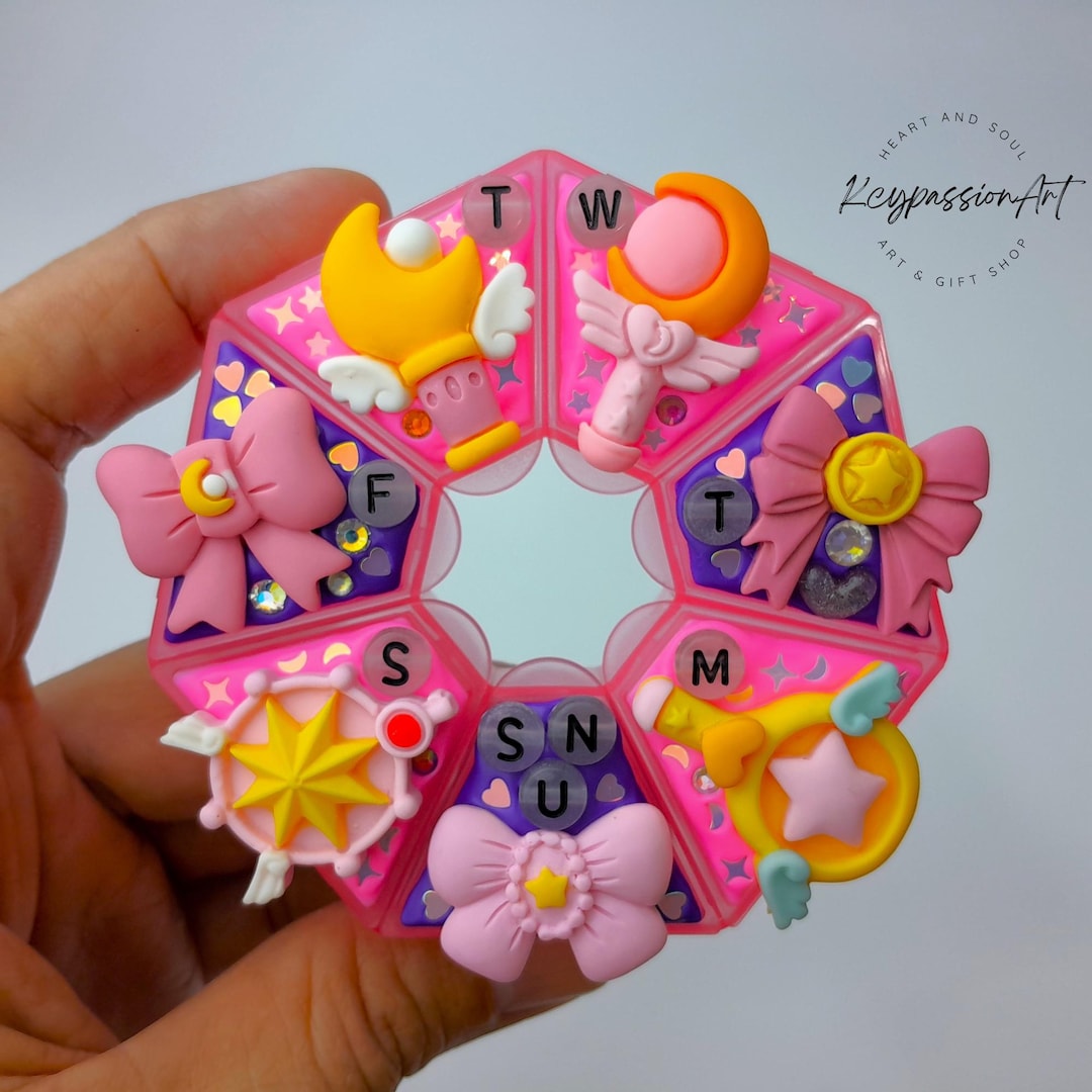7 Day Pill Organizer 'magic Wands & Ribbons' Pill Box Medicine ...