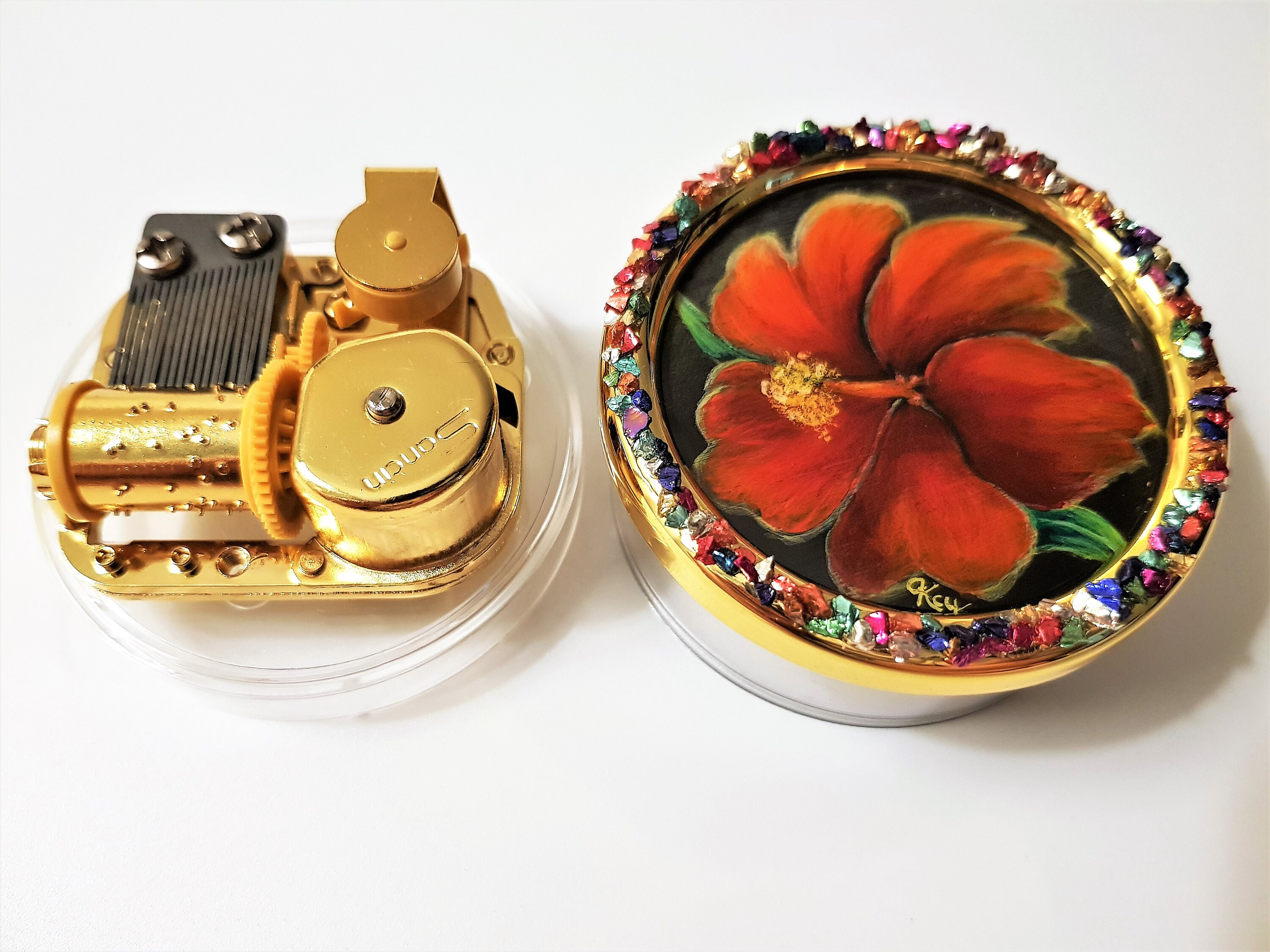 Hand Painted Hibiscus Flower Music Box With 18 Note 'love - Etsy