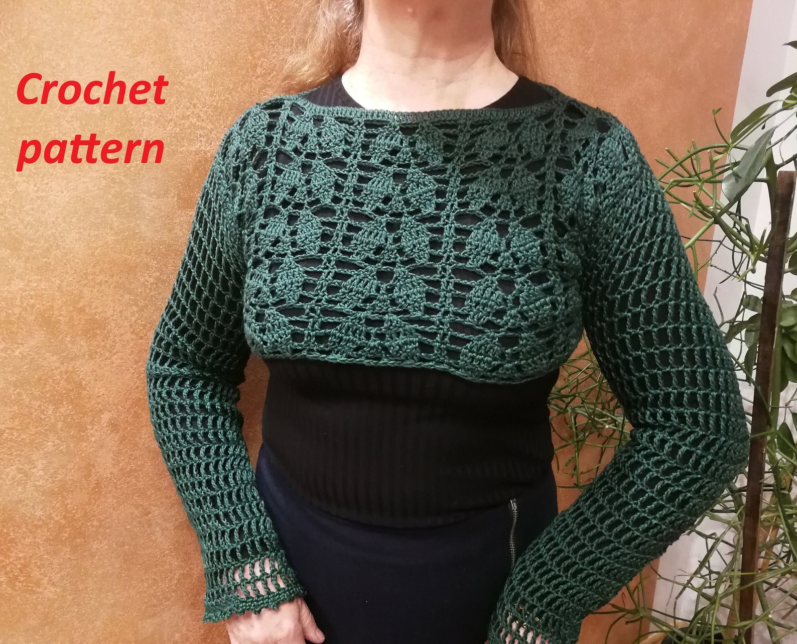 Crochet Bolero Pattern: Floral Mesh Sleeves, Goth Alt Top (PDF Pattern ...