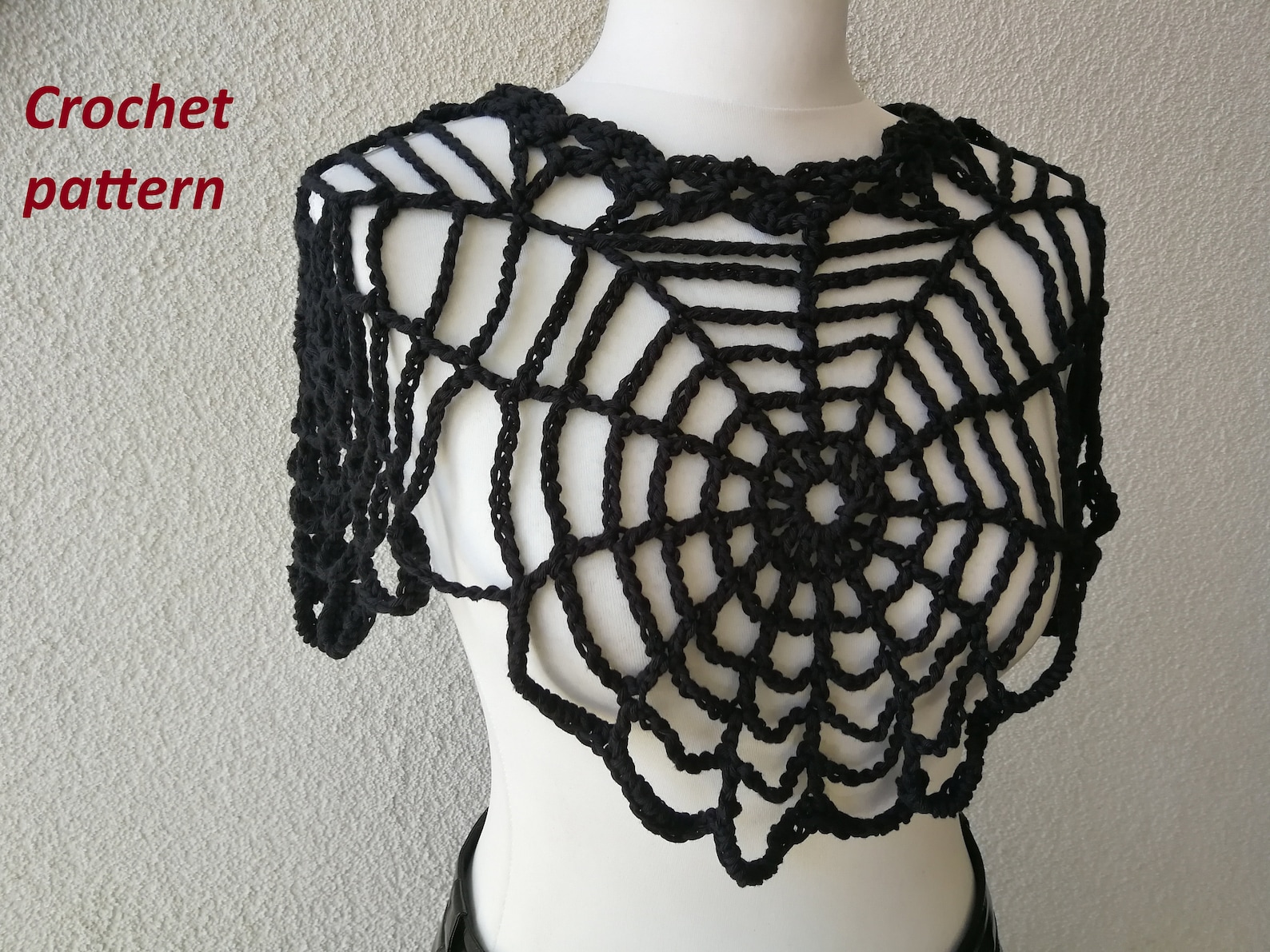 CROCHET PATTERN and Photo Tutorial on How to Make Spiderweb Poncho, Creepy Cute Bolero or Goth ...