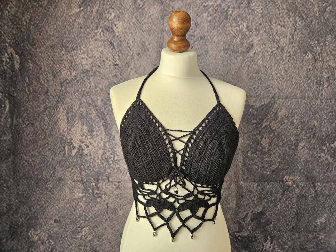 CROCHET PATTERN Gothic Crochet Crop Top, Black Alternative Festival ...