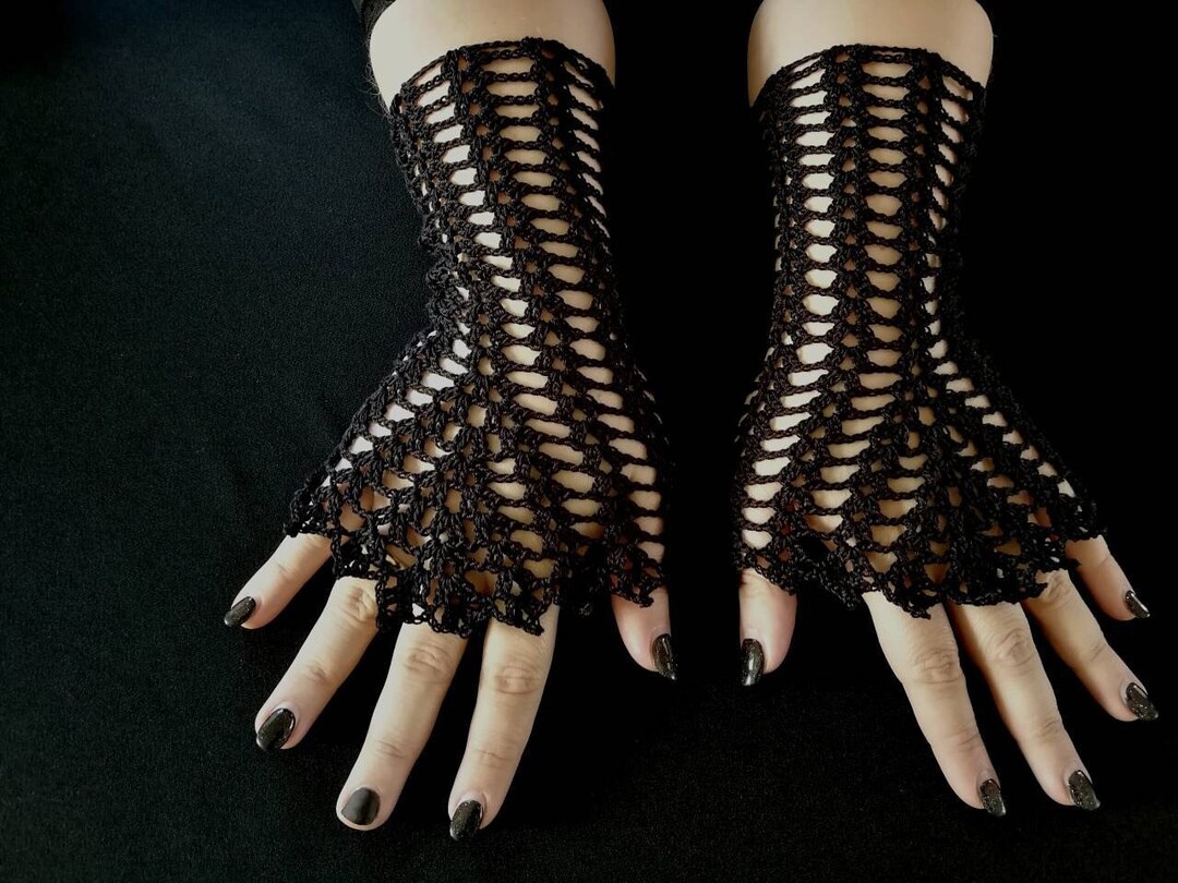 Gothic Crochet Fingerless Gloves, Black Lace Short Arm Warmers - Etsy