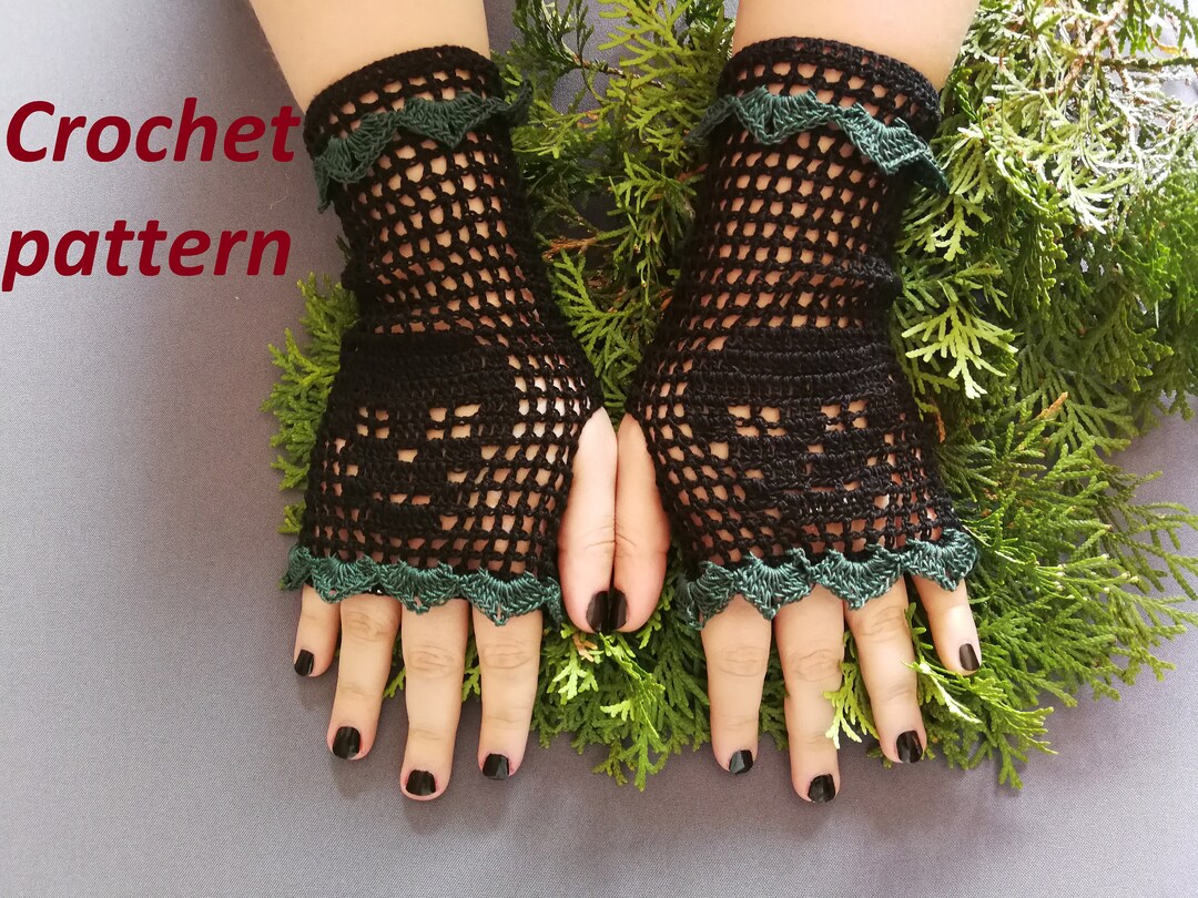 CROCHET PATTERN Gothic Crochet Fingerless Gloves or Black Lace Short ...