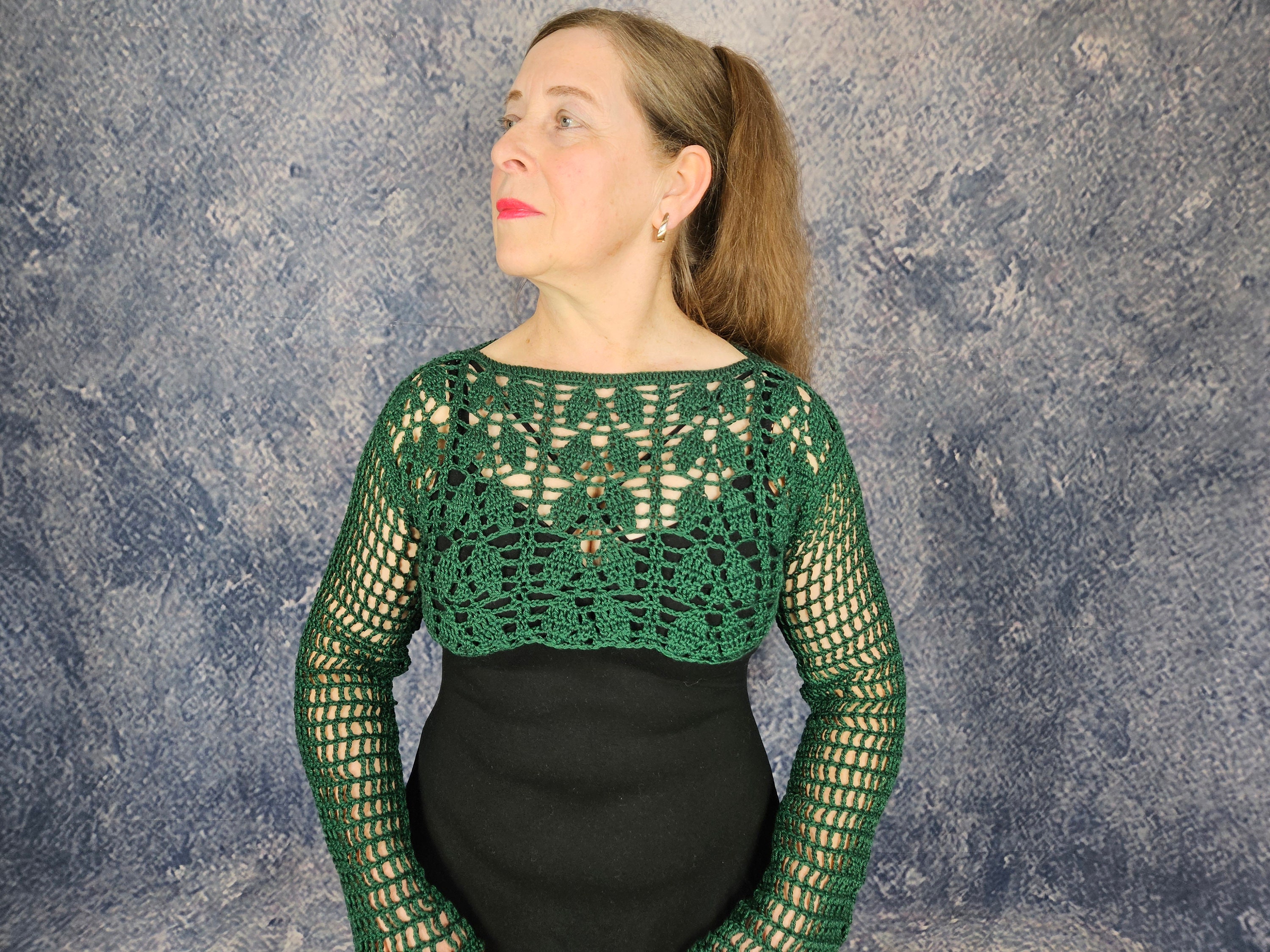 Crochet Bolero Pattern: Floral Mesh Sleeves, Goth Alt Top (PDF Pattern ...