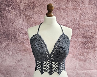 CROCHET PATTERN Gothic Crochet Crop Top, Black Alternative Festival ...