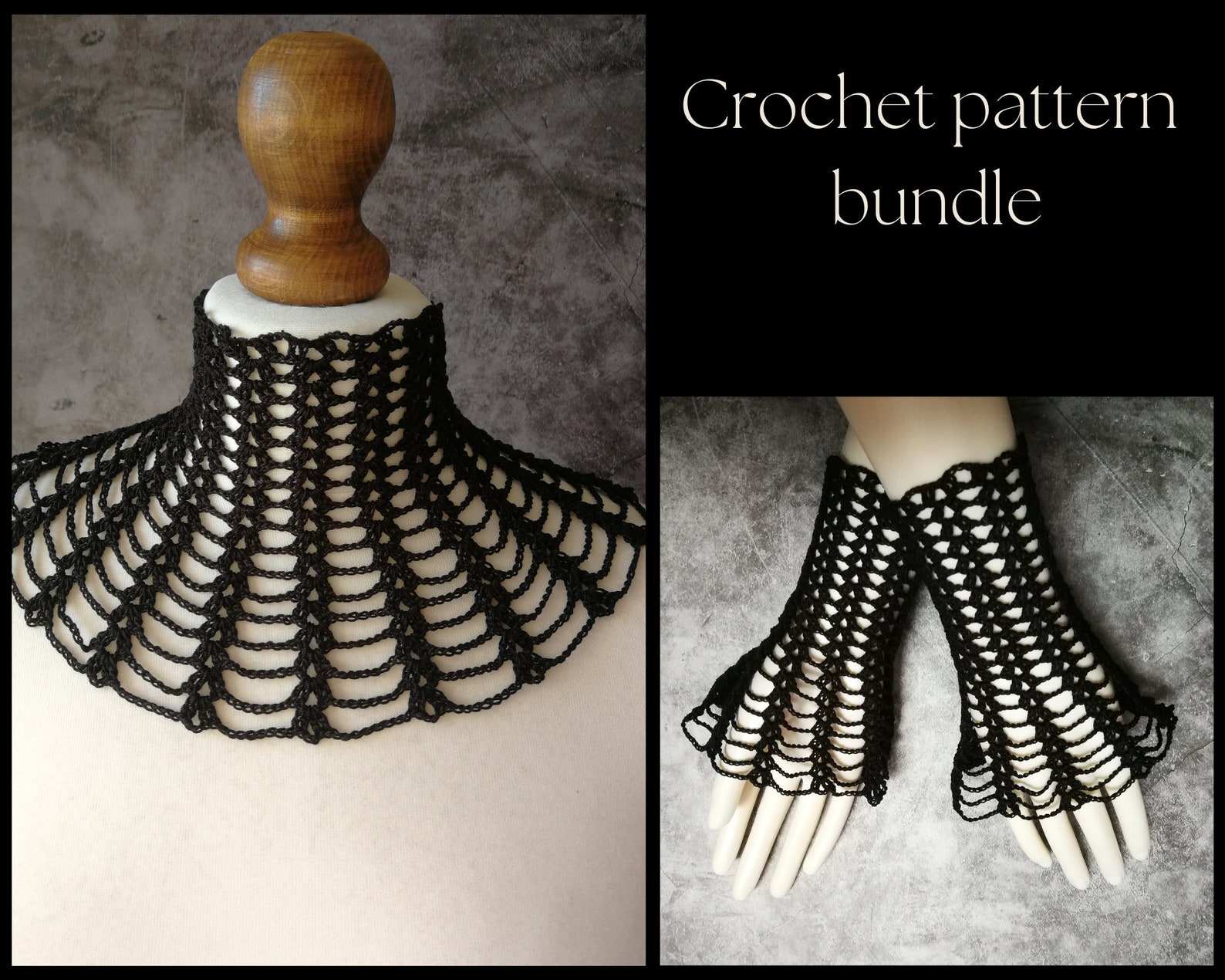 CROCHET PATTERN BUNDLE Black Gothic Crochet Lace Collar - Etsy