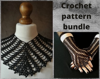 CROCHET PATTERN BUNDLE Black Gothic Crochet Lace Collar Necklace, Goth ...