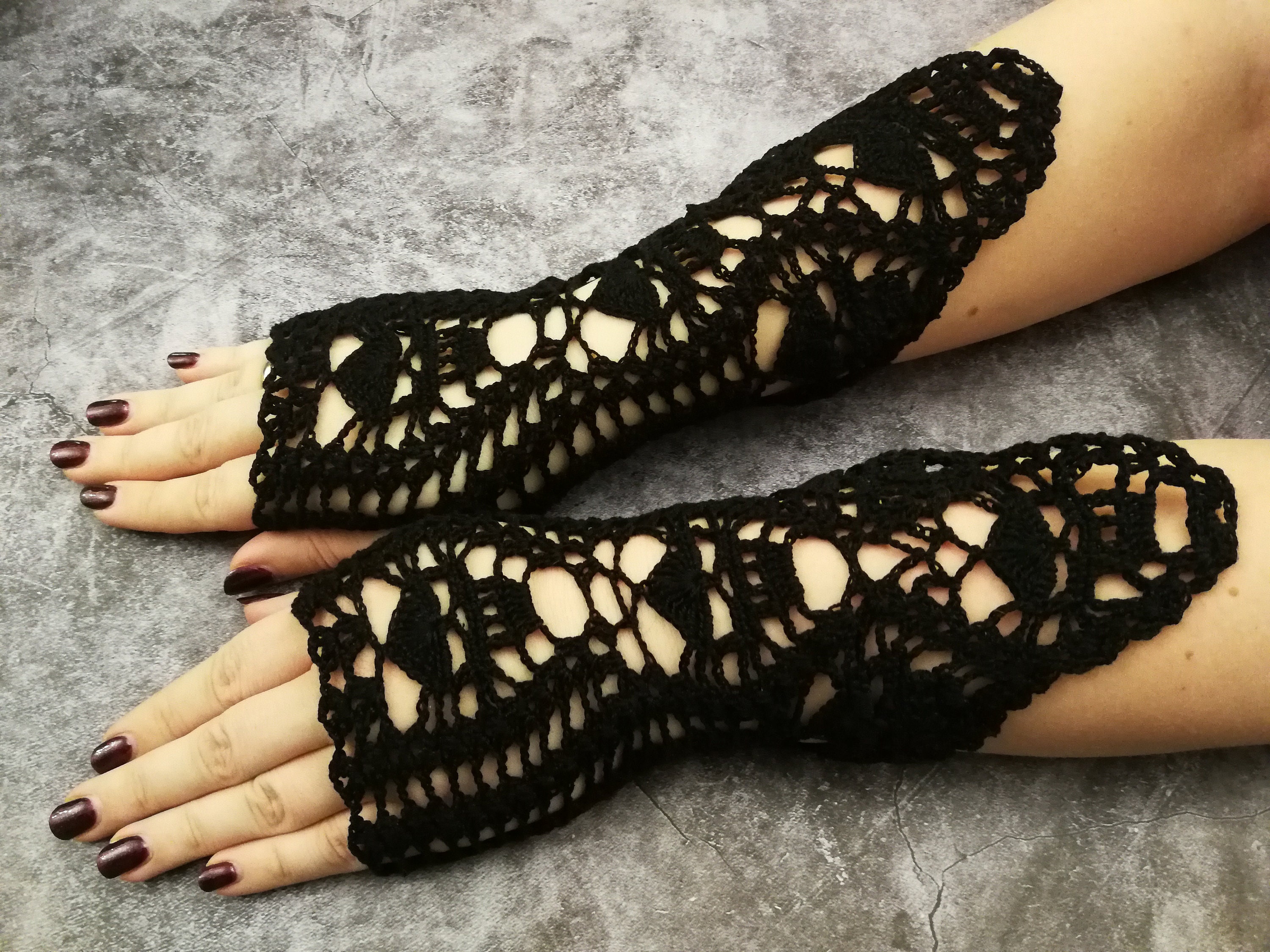 CROCHET PATTERN Gothic Crochet Fingerless Gloves, Skull Long Arm ...