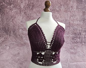 CROCHET PATTERN Gothic Crochet Crop Top, Black Alternative Festival ...