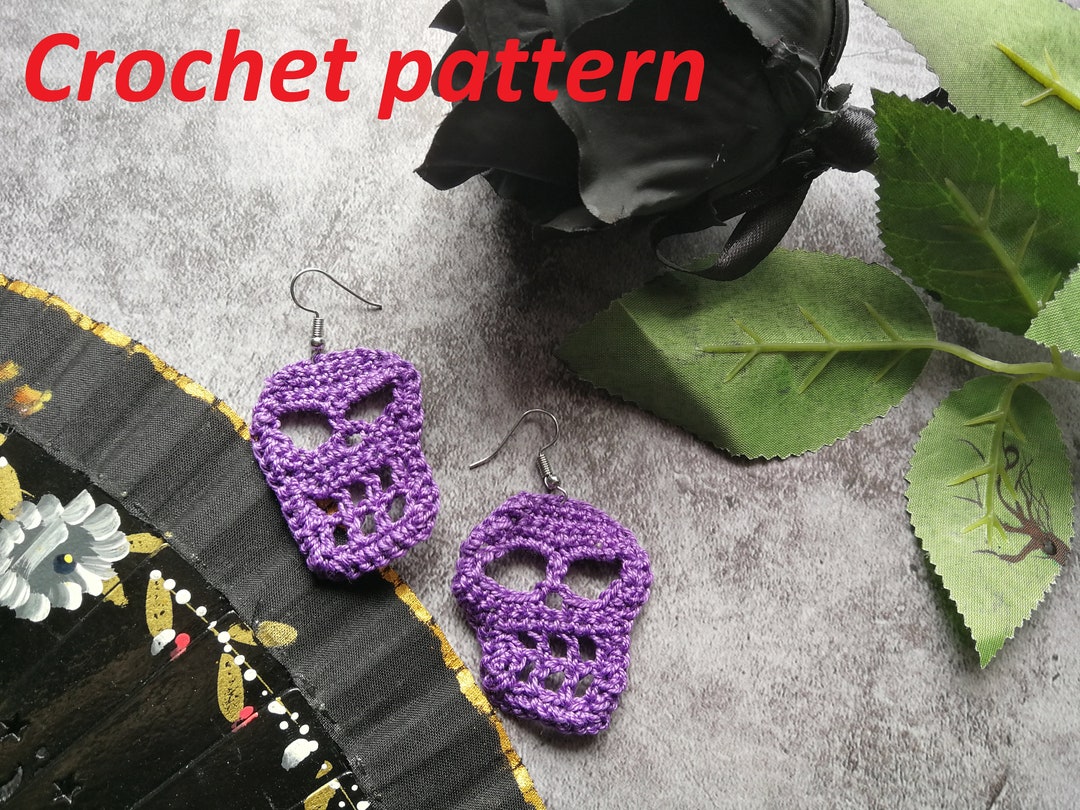 CROCHET PATTERN and Photo Tutorial, Skull Earrings, Lace Skull Applique ...