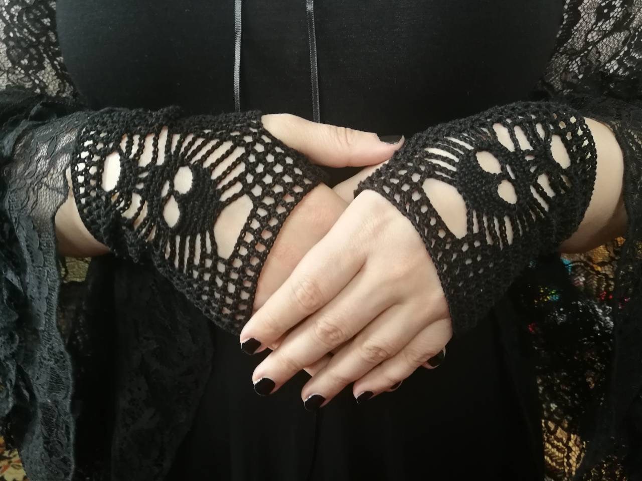 CROCHET PATTERN Gothic Crochet Fingerless Gloves Black Lace - Etsy