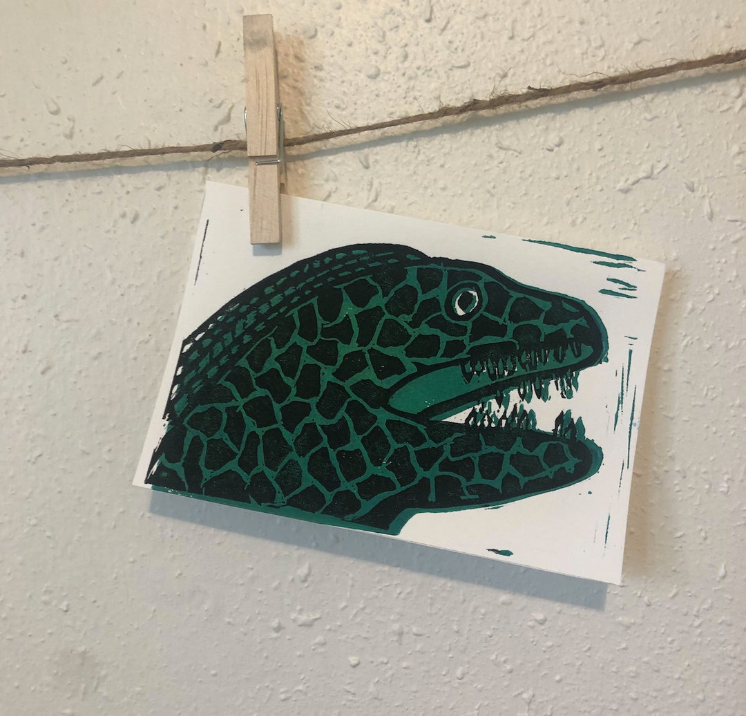 Deep Sea Green Moray Eel Linocut Original Print - Etsy