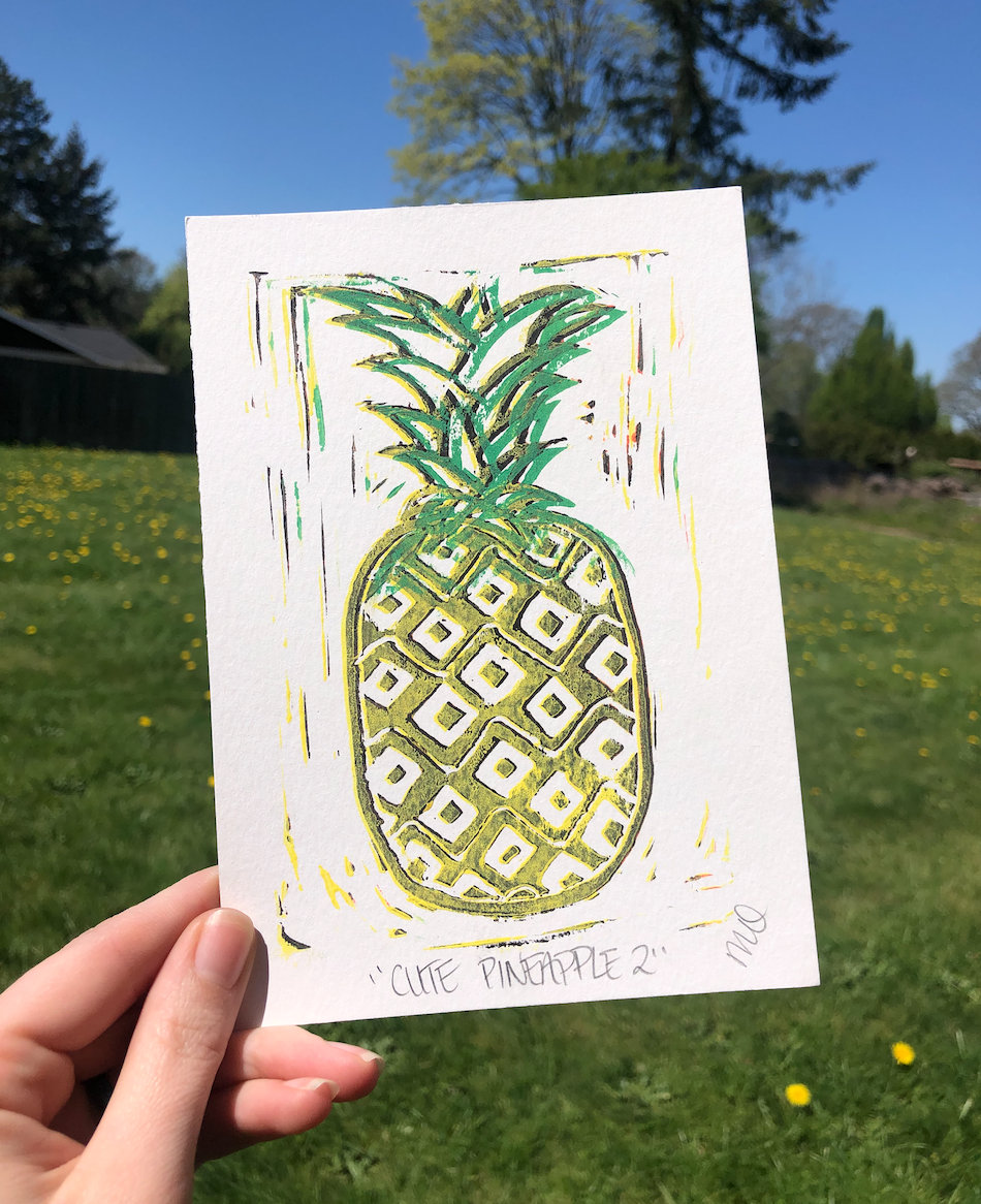 Linocut Cute Pineapple 2 Original Print - Etsy France
