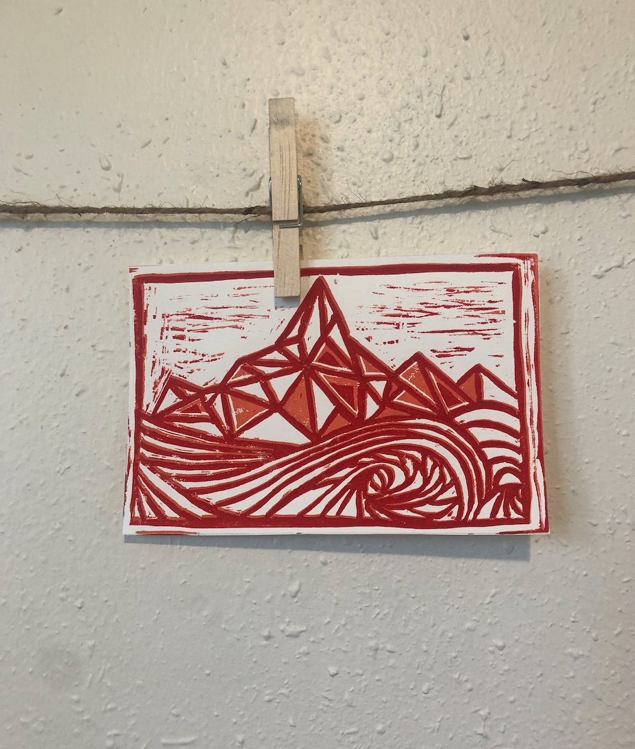 Sunset Mountain y Wave Original Linocut Print - Etsy España