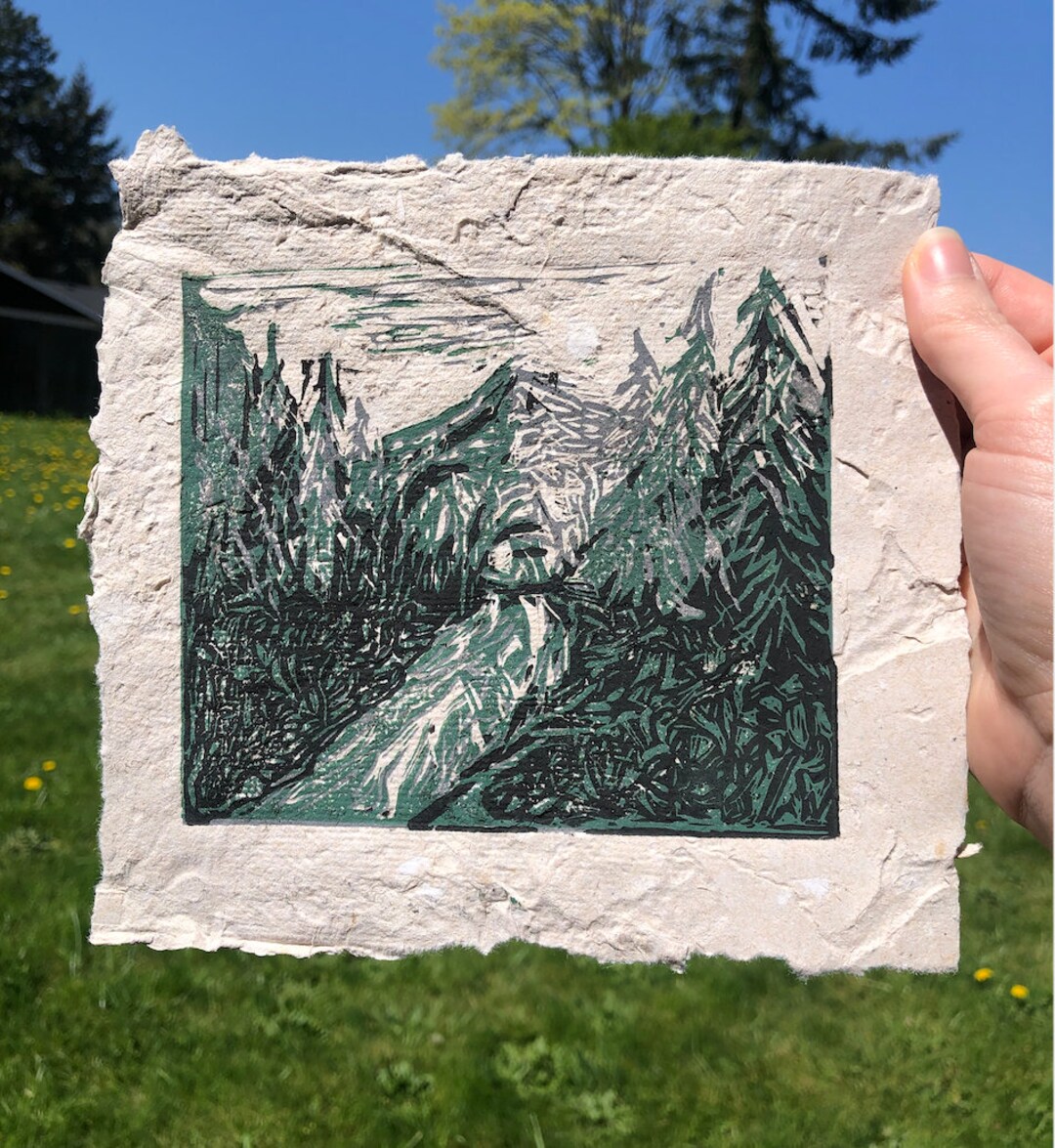 Mountainscape Original Linocut Print on Recycled, Handcrafted Paper - Etsy