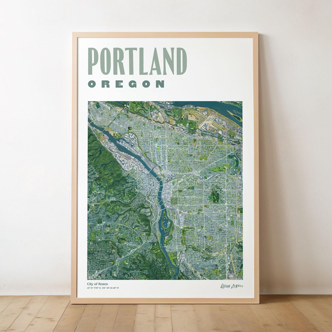 Portland, Oregon Poster Print—featuring Pacific Northwest Aerial City ...