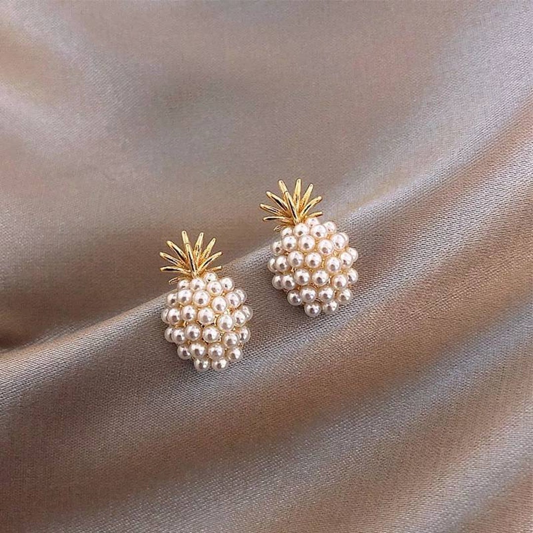 Pineapple Stud Pearl Studs Fruit Earring Elegant Studs - Etsy