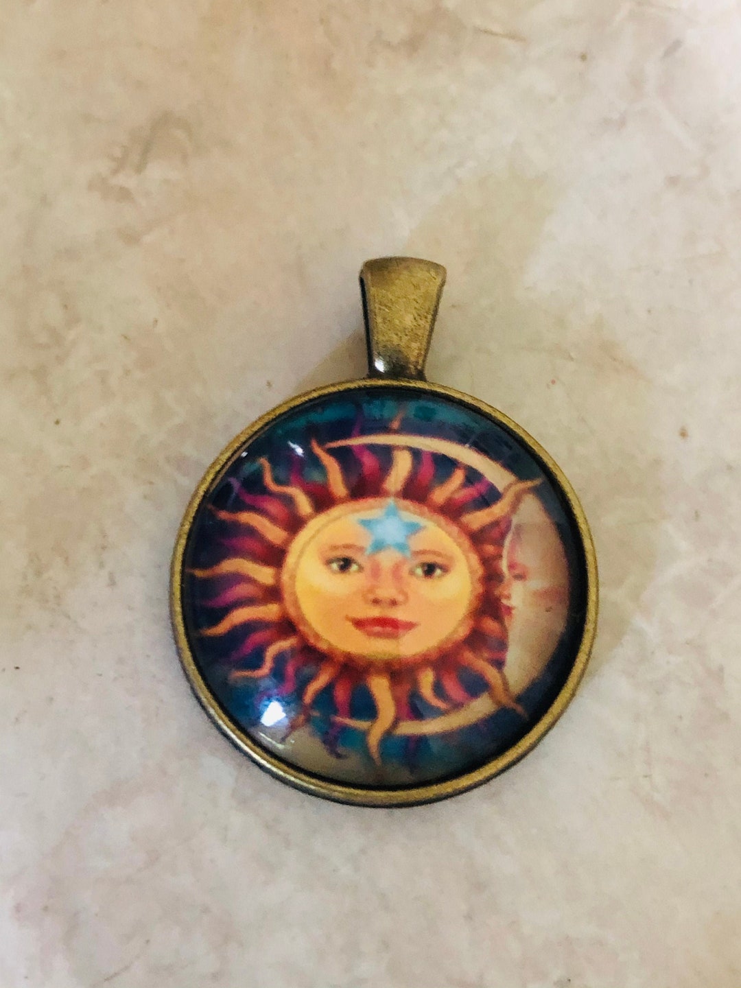 Sun and Moon Totem Pendant Brass 19 Chain - Etsy