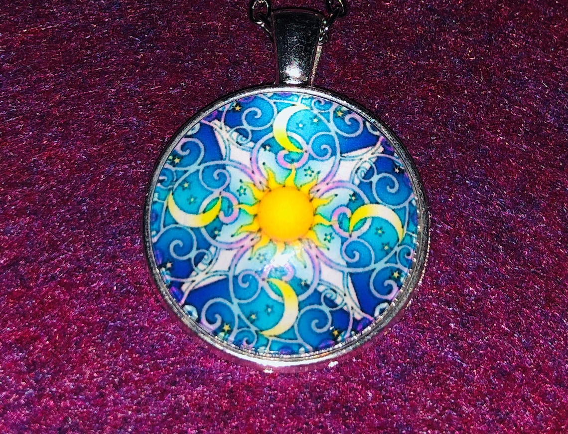 Sacred Star Sun and Crescent Moon Totem Pendant Silver | Etsy