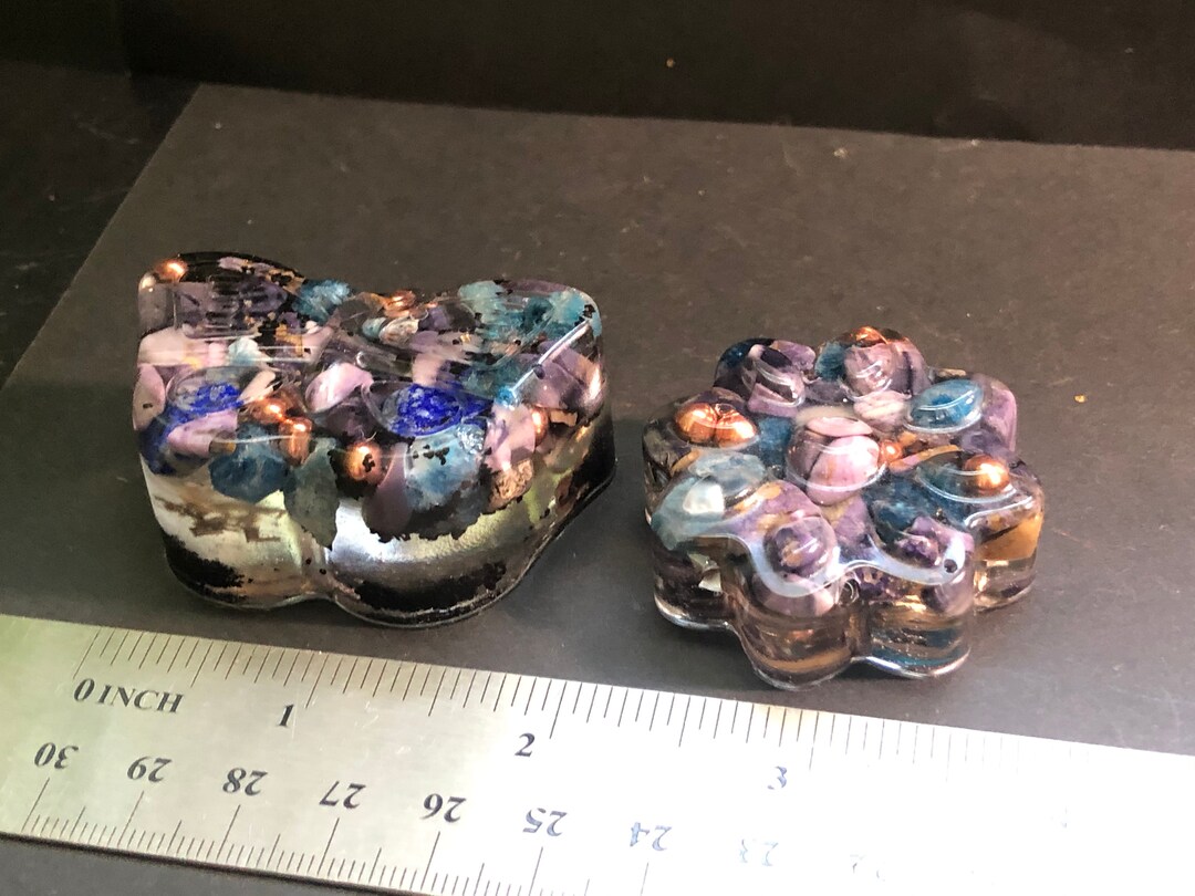 2 Mini Natural Stone Orgonite Resin Art Butterfly & Flower Summer ...