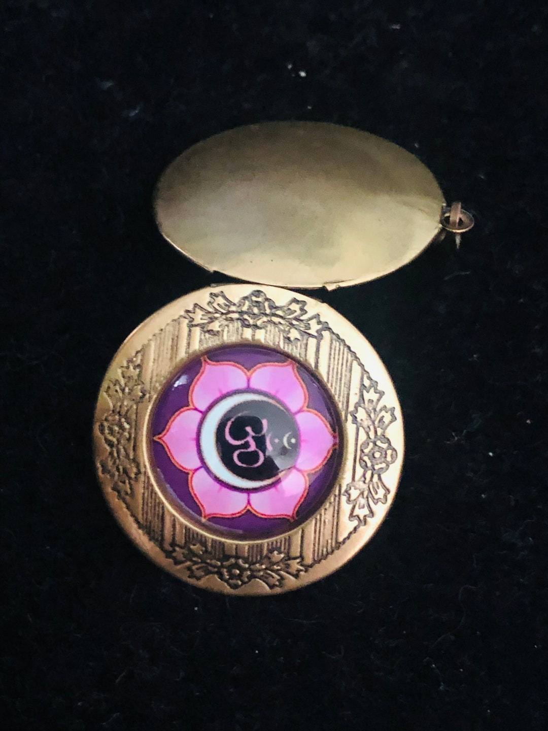 Pink Lotus Ohm Locket Necklace: Sacred Geometry Brass Pendant - Etsy