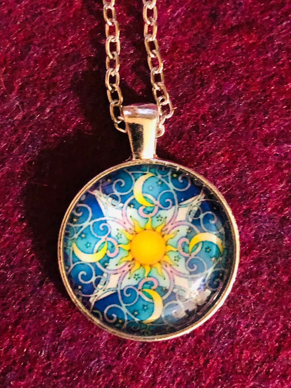 Sacred Star Sun and Crescent Moon Totem Pendant Silver | Etsy