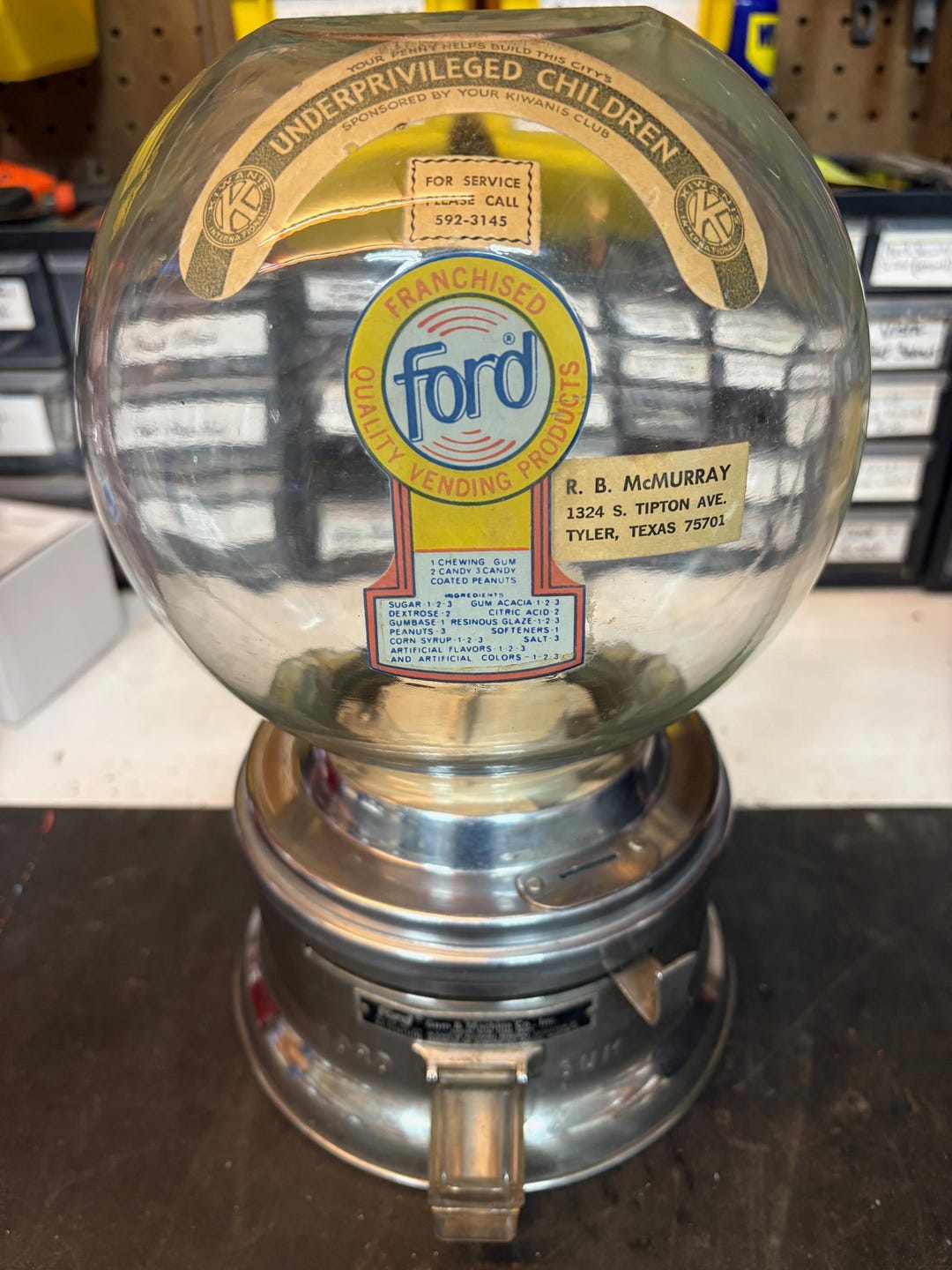 Vintage Kiwanis Club 10 Cent Ford Gum Gumball Machine With Glass Globe ...