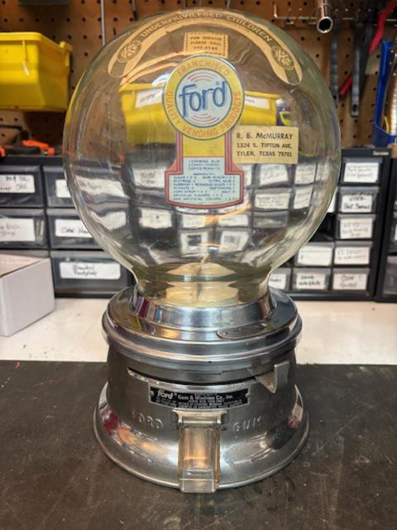 Vintage Kiwanis Club 10 Cent Ford Gum Gumball Machine With Glass Globe ...