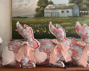 Vintage Quilt, Bunny Pillow, Spring Decor, Pocket Pillow, Repurposed ...