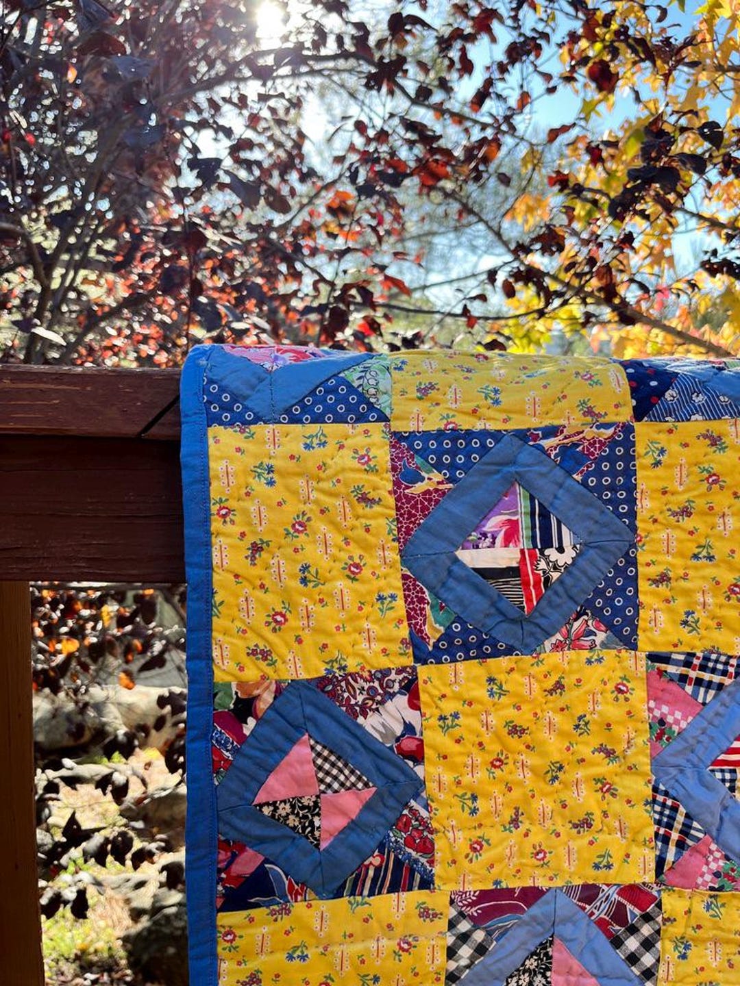 Hidden Well Patchwork Quilt Variation – Colorful Handmade Blanket Throw ...