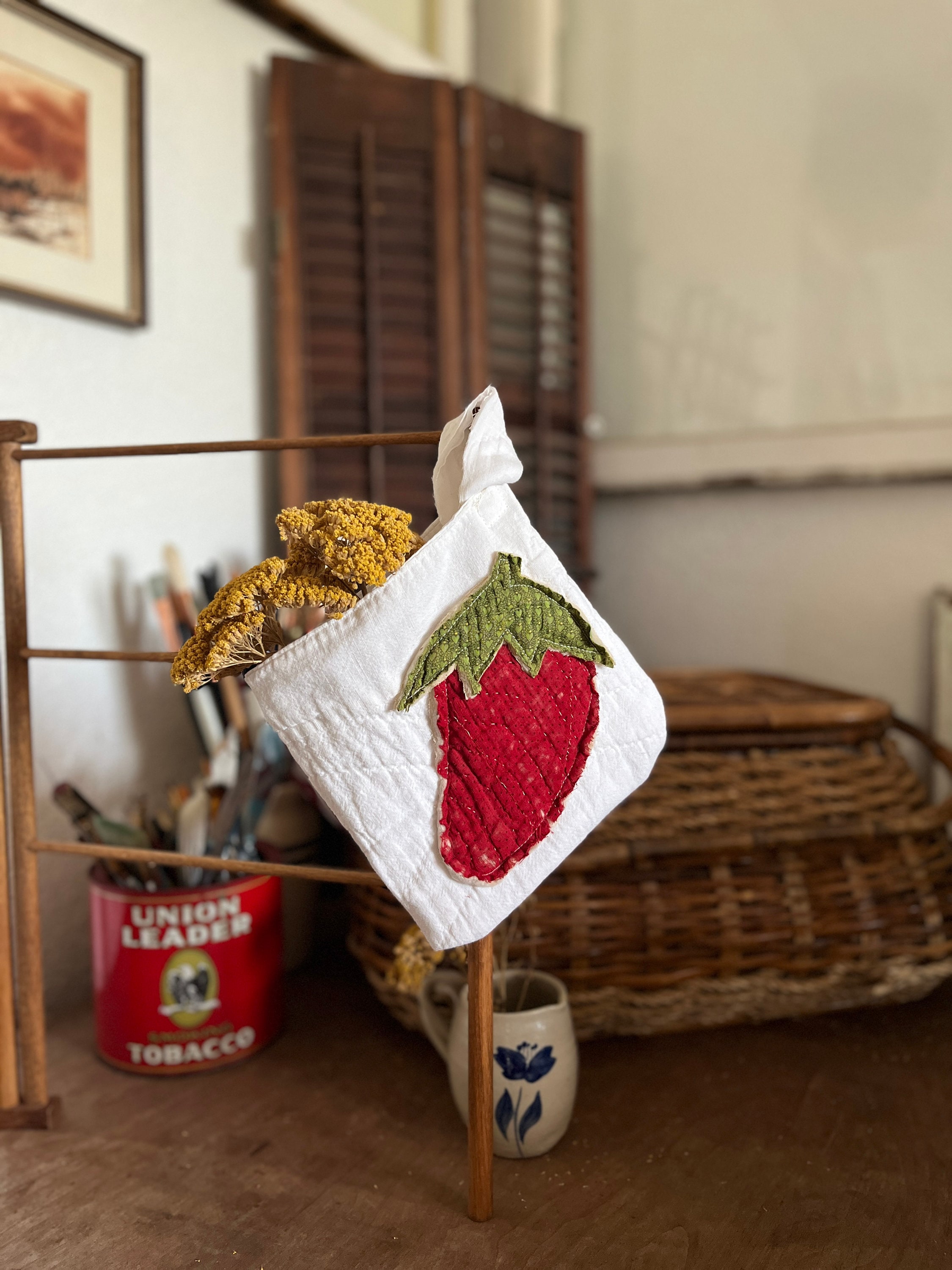 Quilted Peg Rail Bag - Quilted Bag - Strawberry Bag- Project Bag - Peg ...