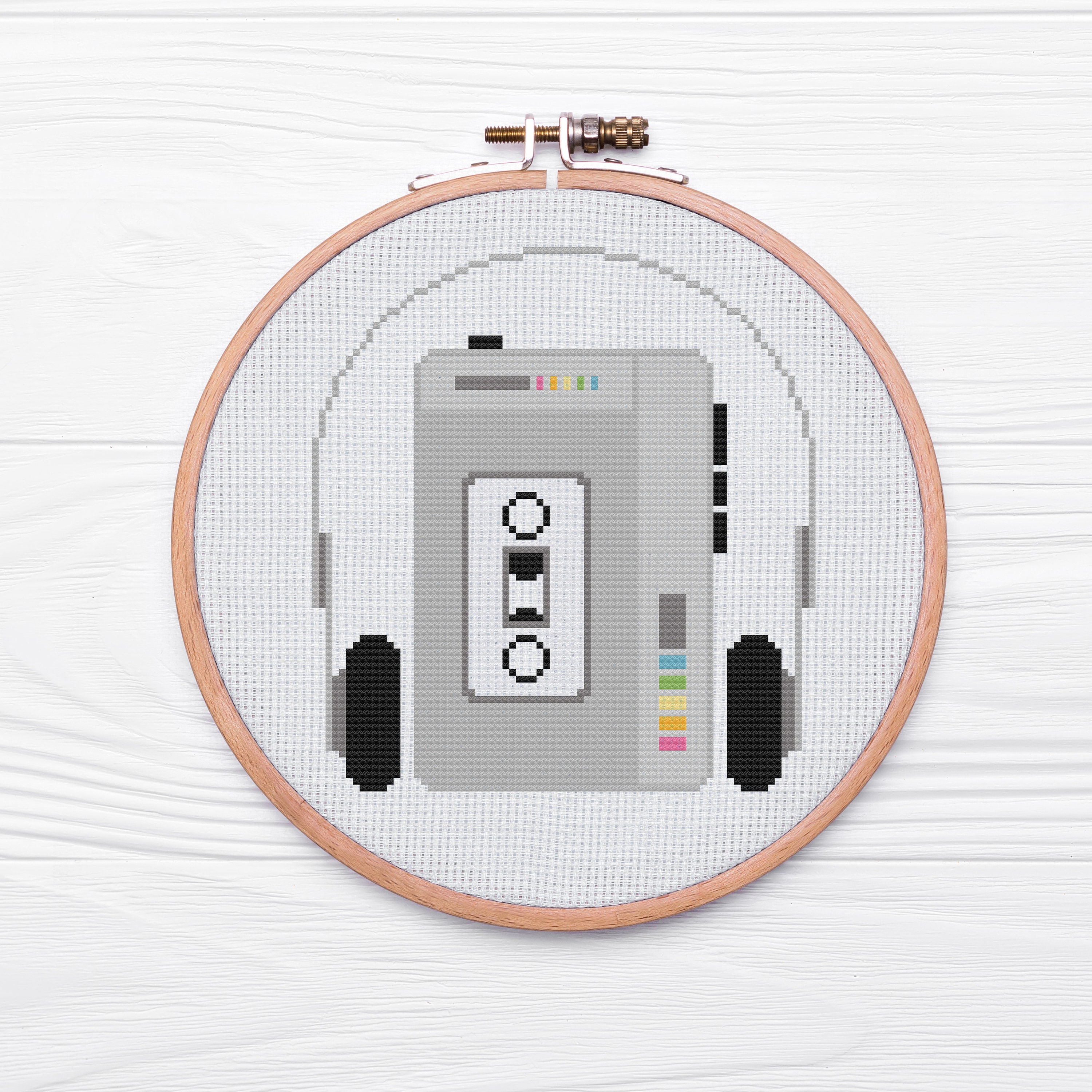 Grey Retro Cassette Tape, Boombox, and Walkman - Modern and Cute Cross ...