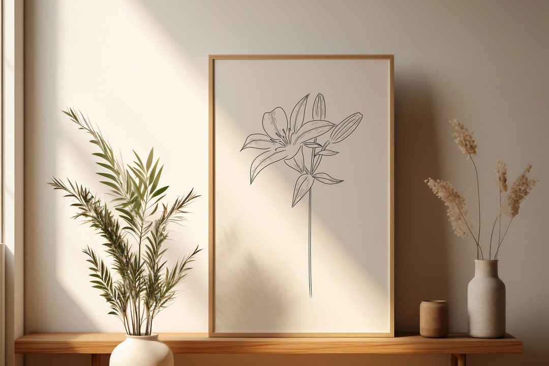 Flower Line Art, Botanical Line Art, Hand Draw Flowers, Lily, Floral ...