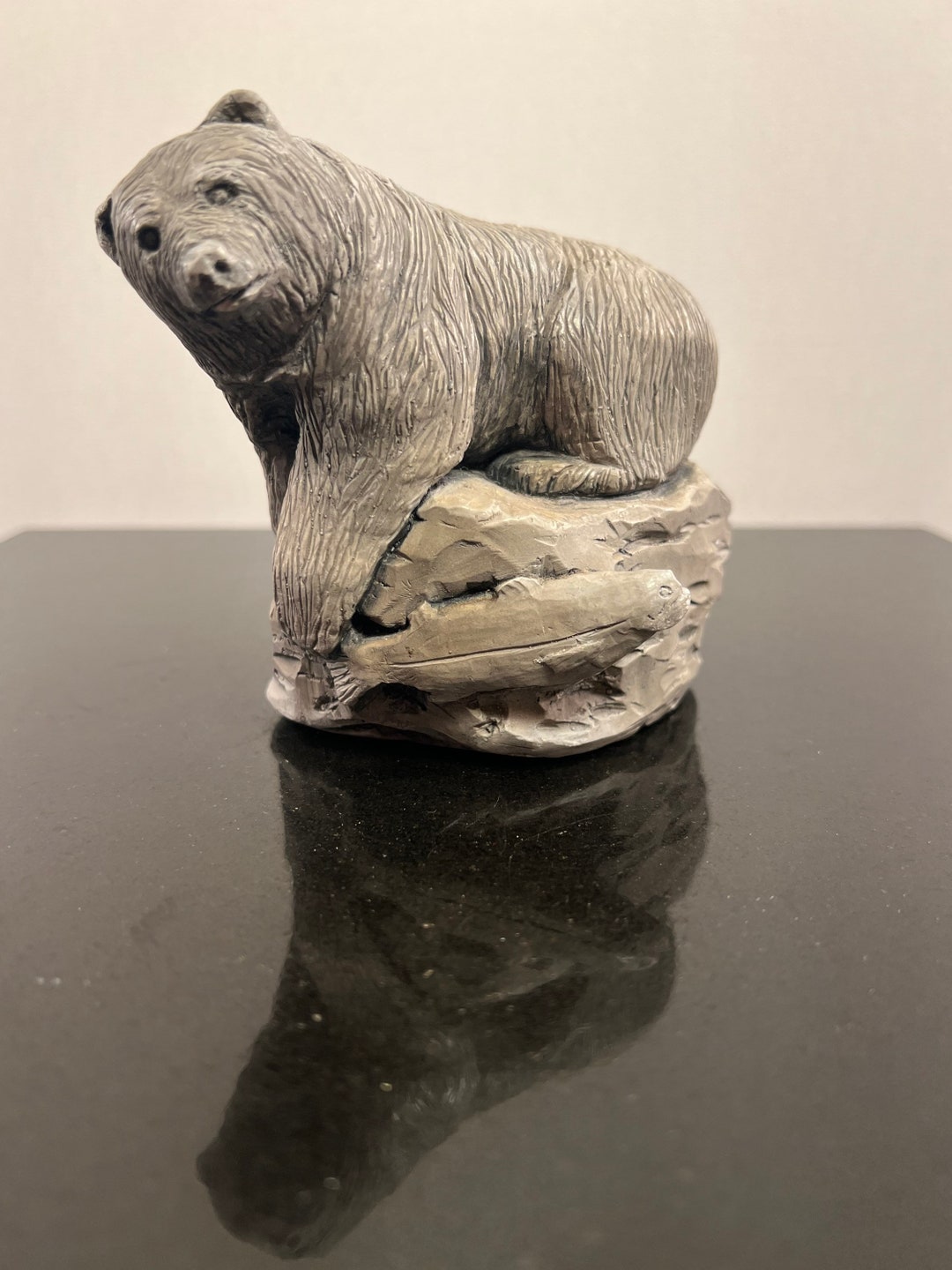 Vintage Resin Bear With Salmon - Etsy