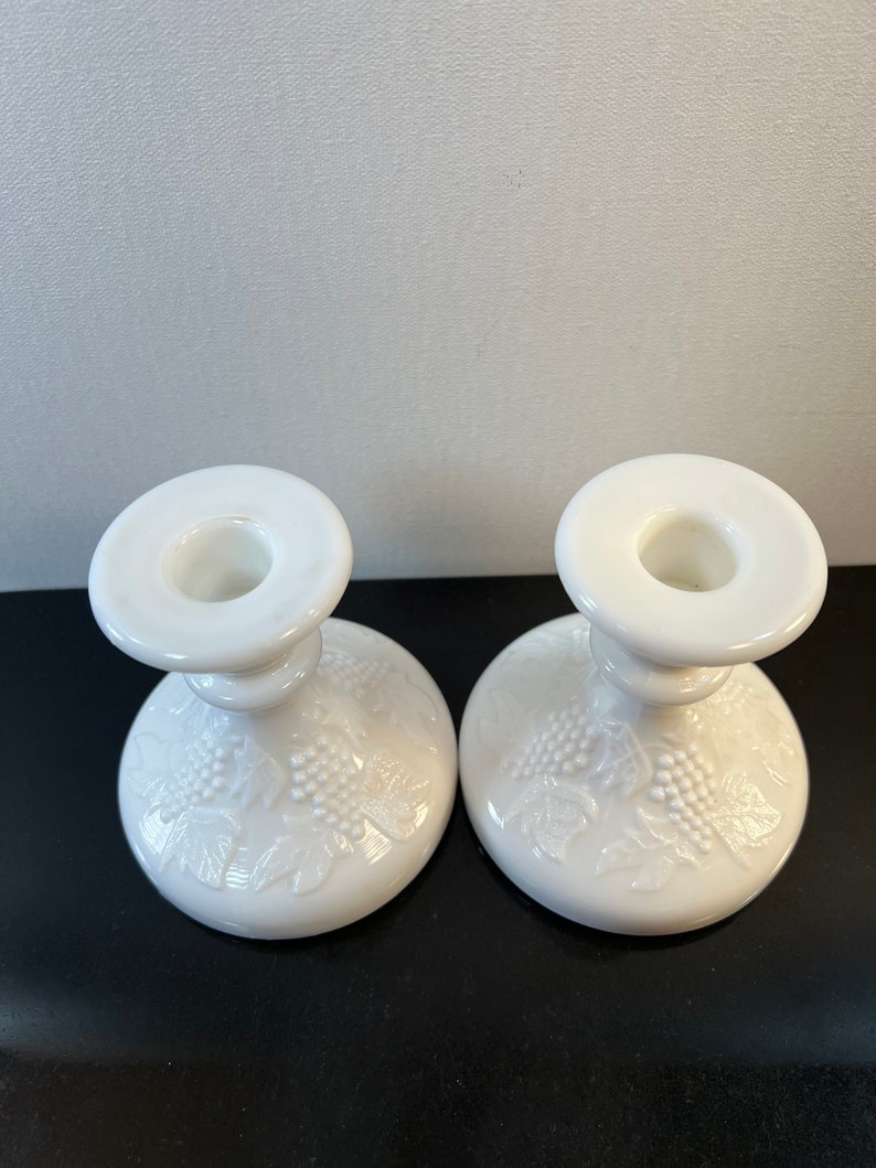 Vintage Milk Glass Candlesticks - Etsy