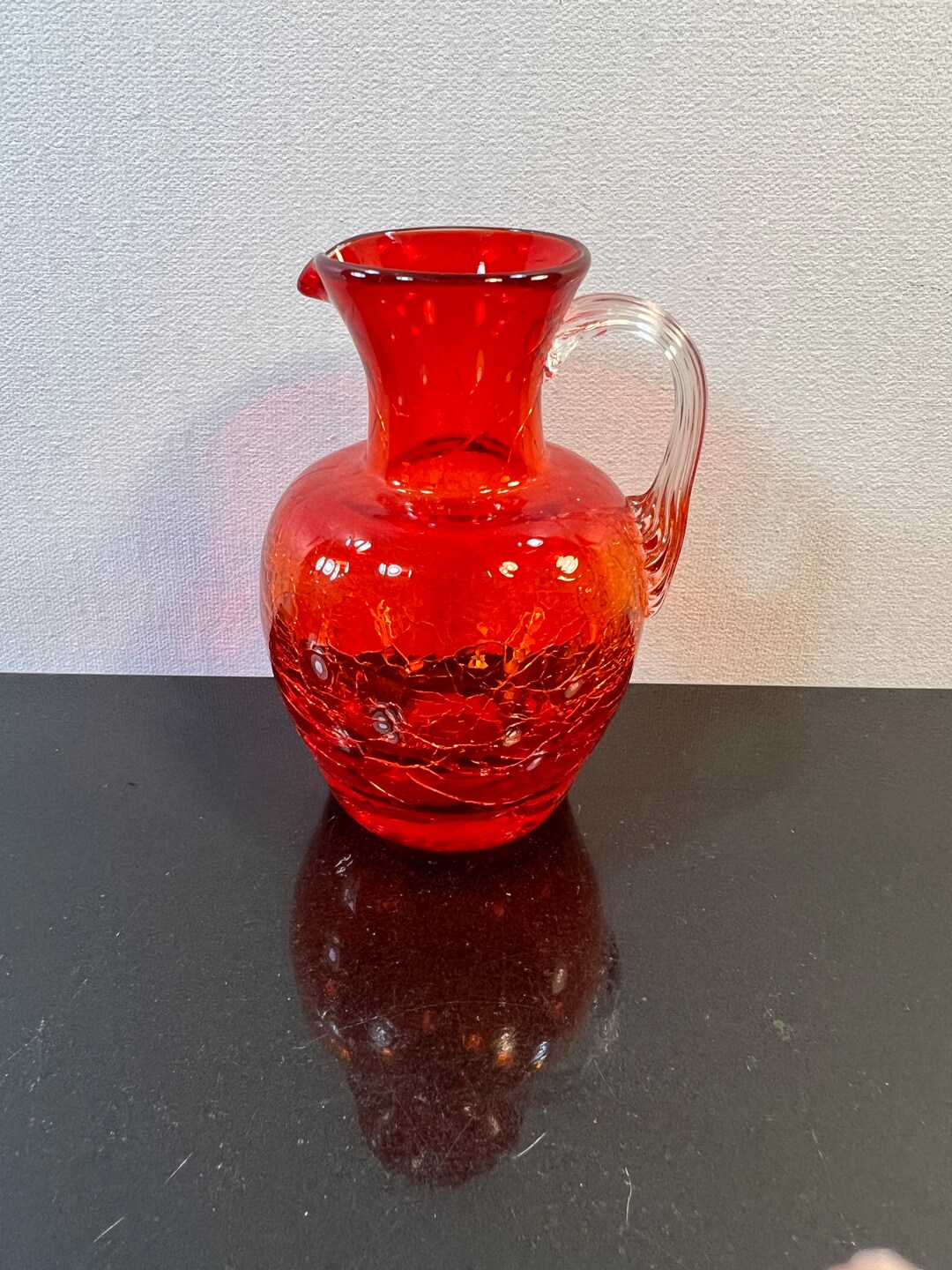 Vintage Red Crackle Glass Vase - Etsy