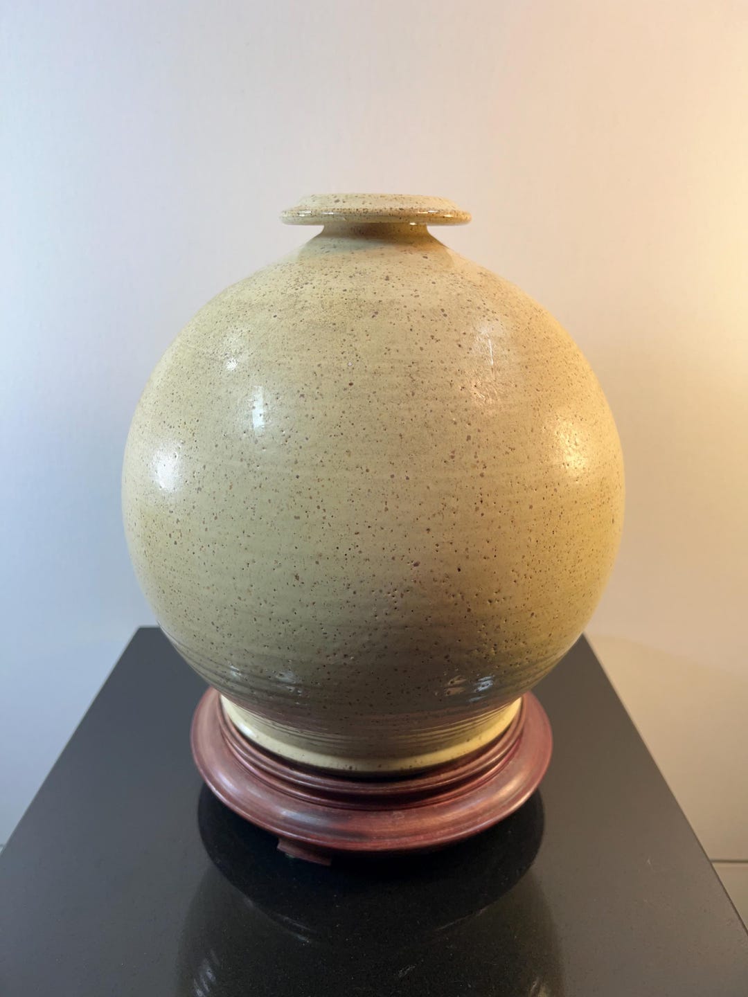 Vintage Large Stoneware Jar With Wood Stand - Etsy