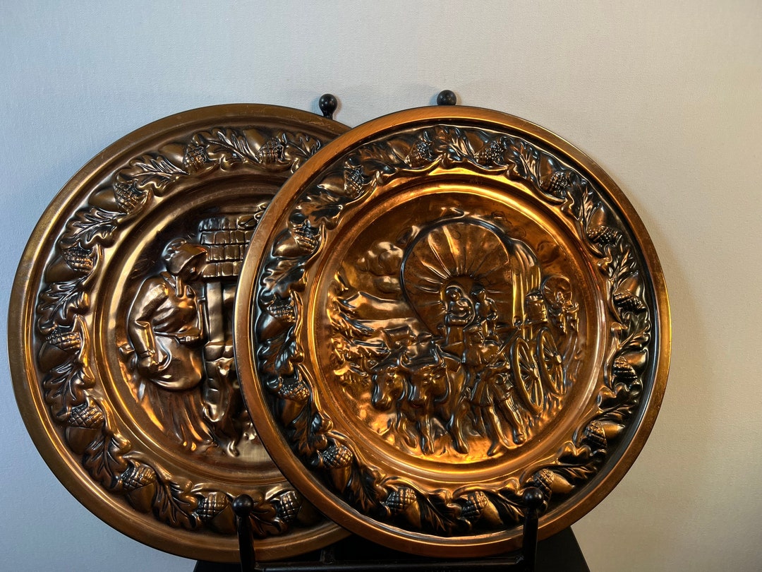Vintage Copper Plate Colonial Wall Hangings Set of Two - Etsy