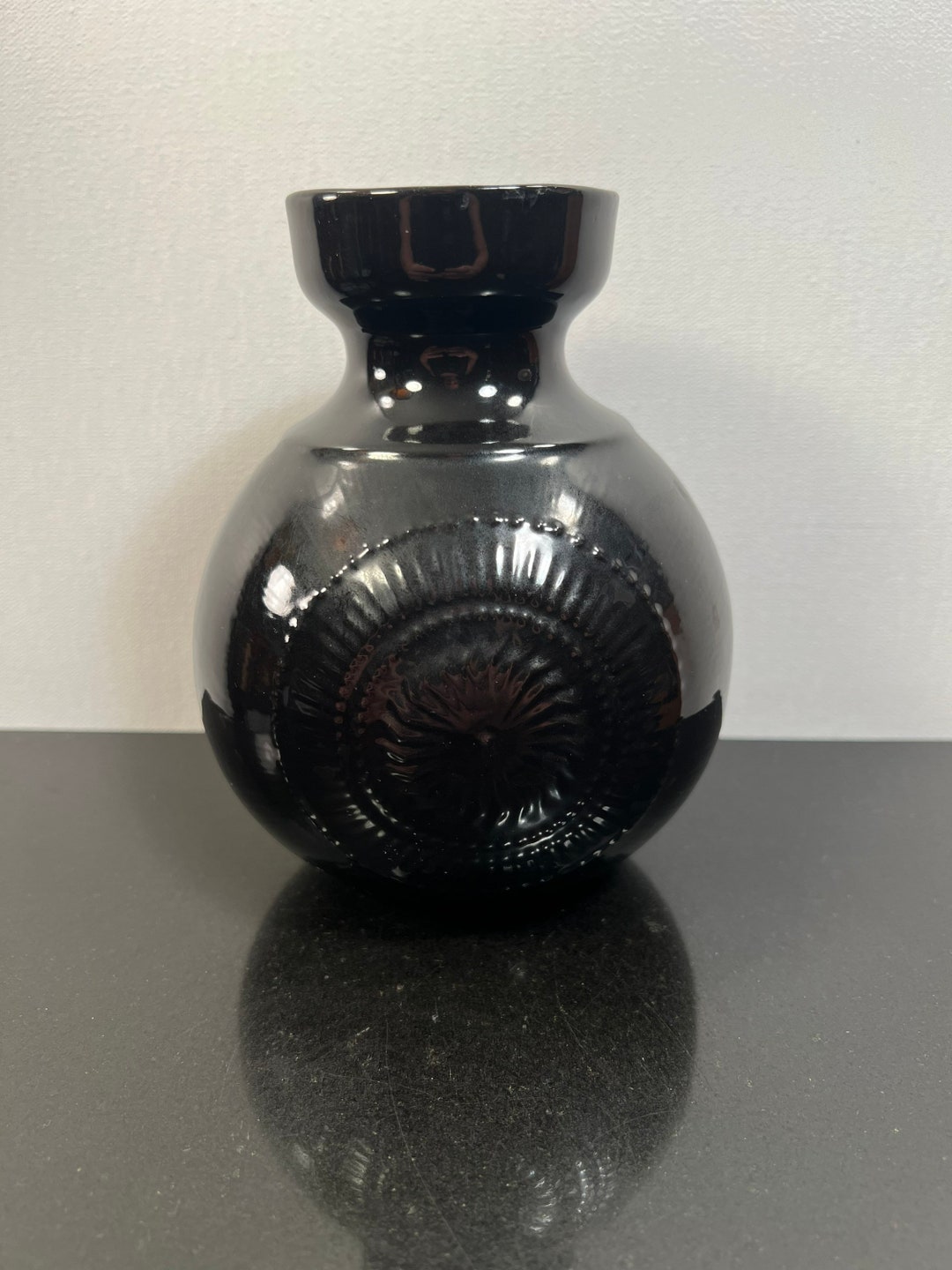 Vintage Black Ceramic Vase - Etsy