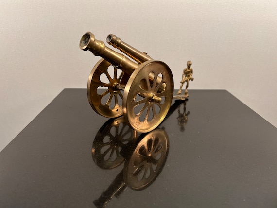 Vintage Brass Cannon Display With Soldier - Etsy