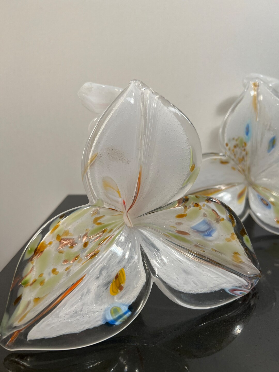 Vintage Set of Two Art Glass Flowers - Etsy