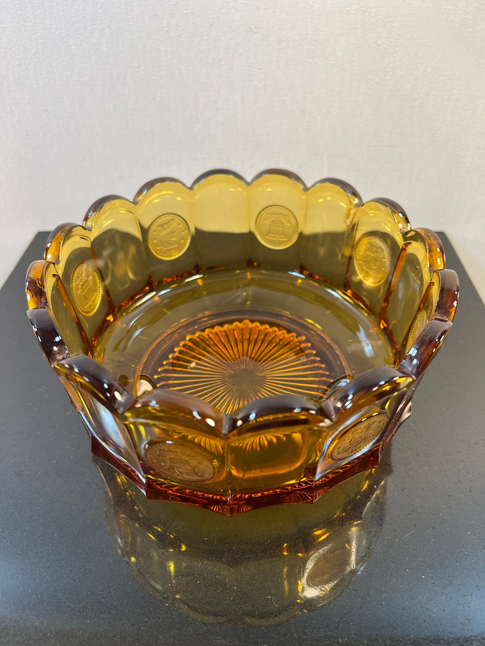 Vintage Amber Glass Coin Bowl - Etsy