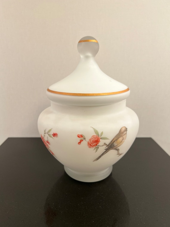 Vintage White Frosted Glass Jar - Etsy