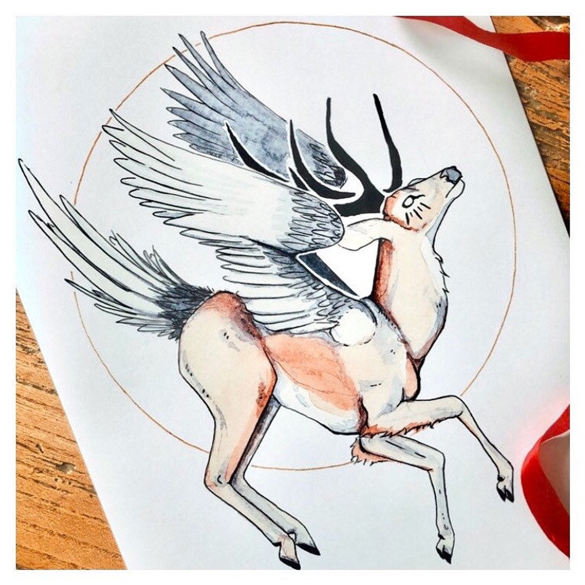 Hand Finished Peryton Mythical Creature Watercolour PRINT - Etsy