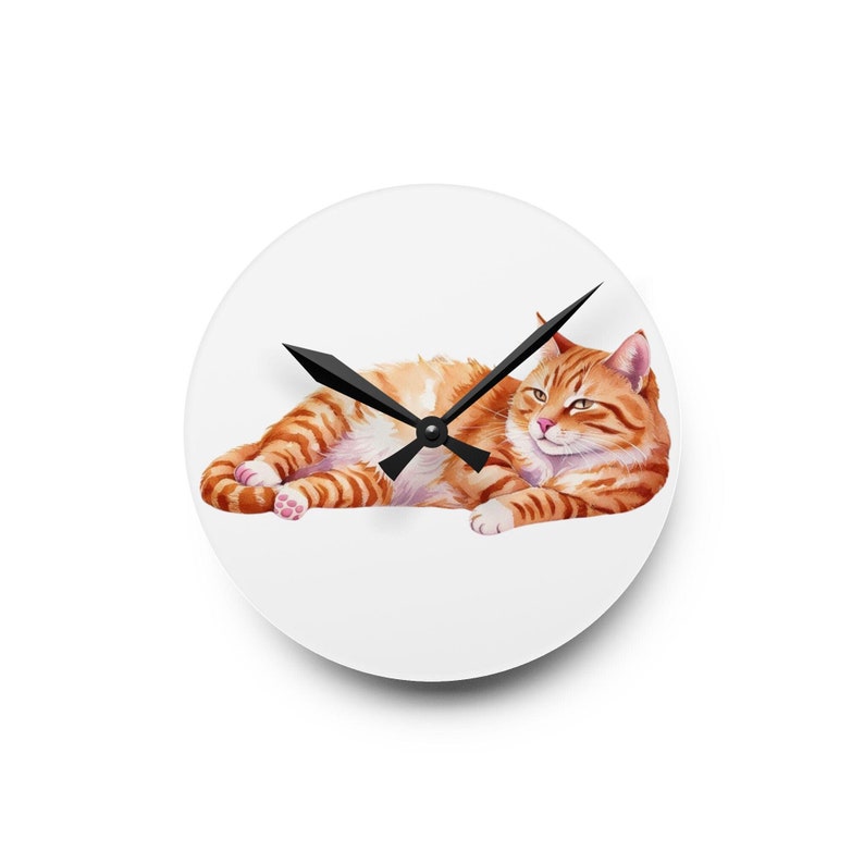 Ginger Tabby Cat Wall Clock Relaxed Cat Art Clock Round Acrylic Wall ...