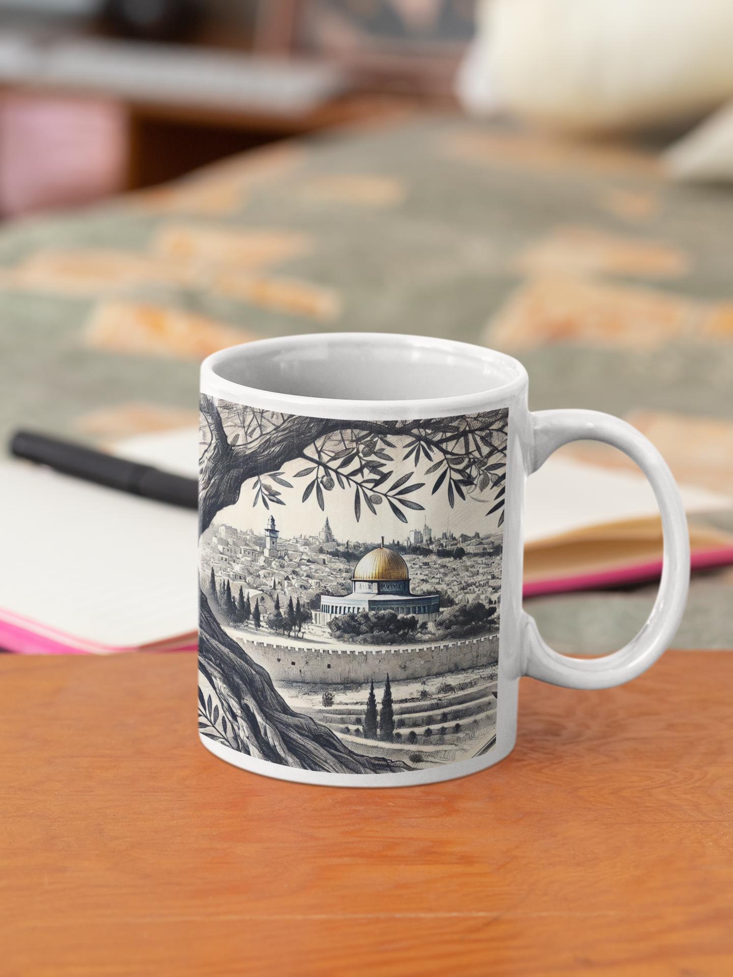 Jerusalem Skyline Mug Dome of the Rock & Olive Tree Design Palestine ...