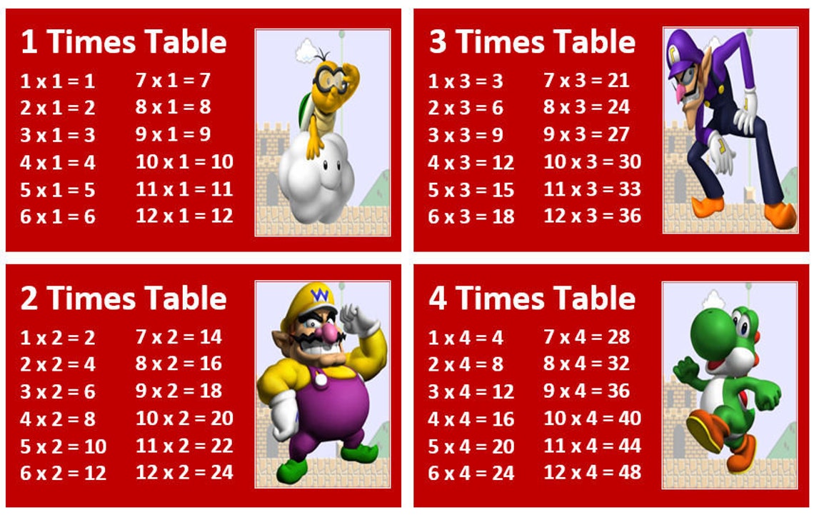 Super Mario math's times tables multiplication flash cards | Etsy