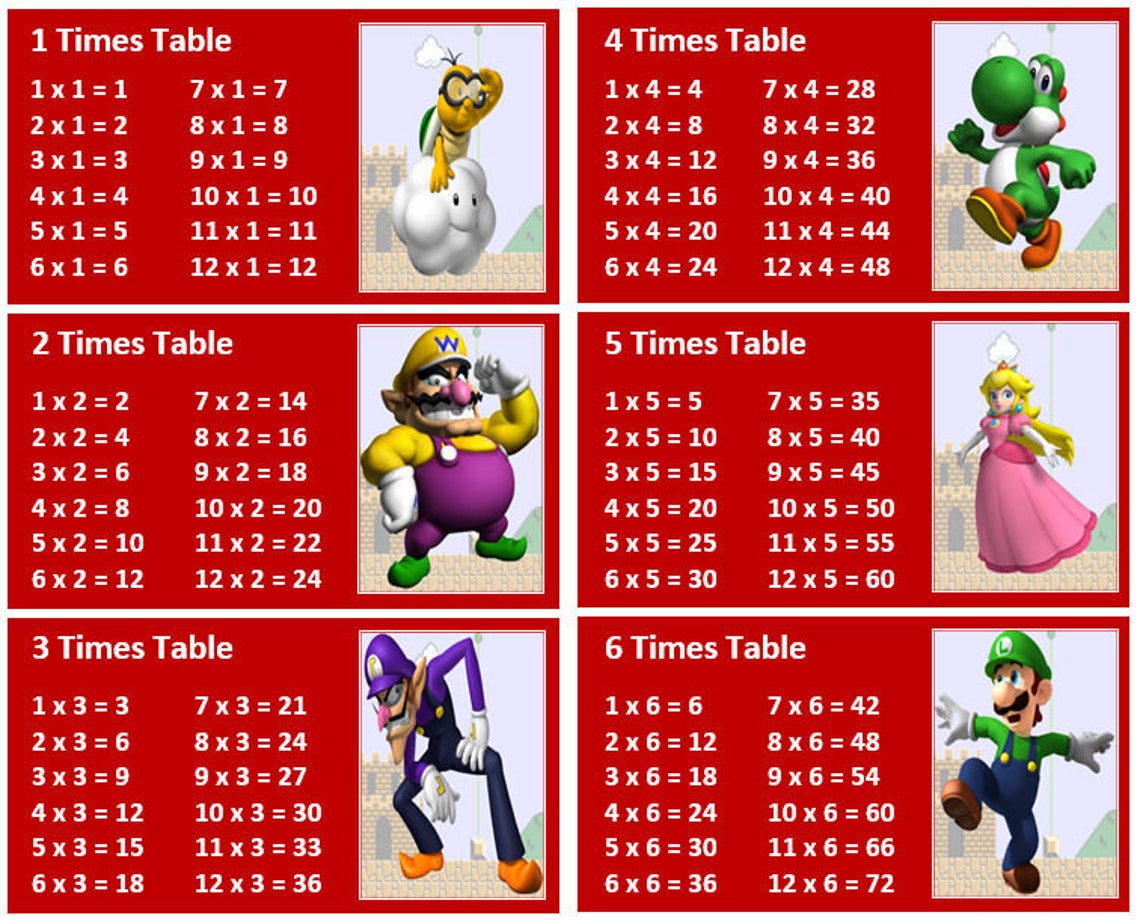 Super Mario math's times tables multiplication flash cards | Etsy