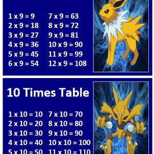 Pokemon math's times tables multiplication flash cards | Etsy