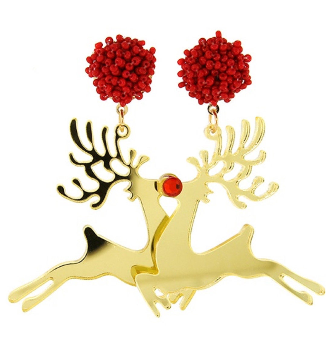 Rudolph Reindeer Christmas Gold Resin Dangle Earrings-christmas ...